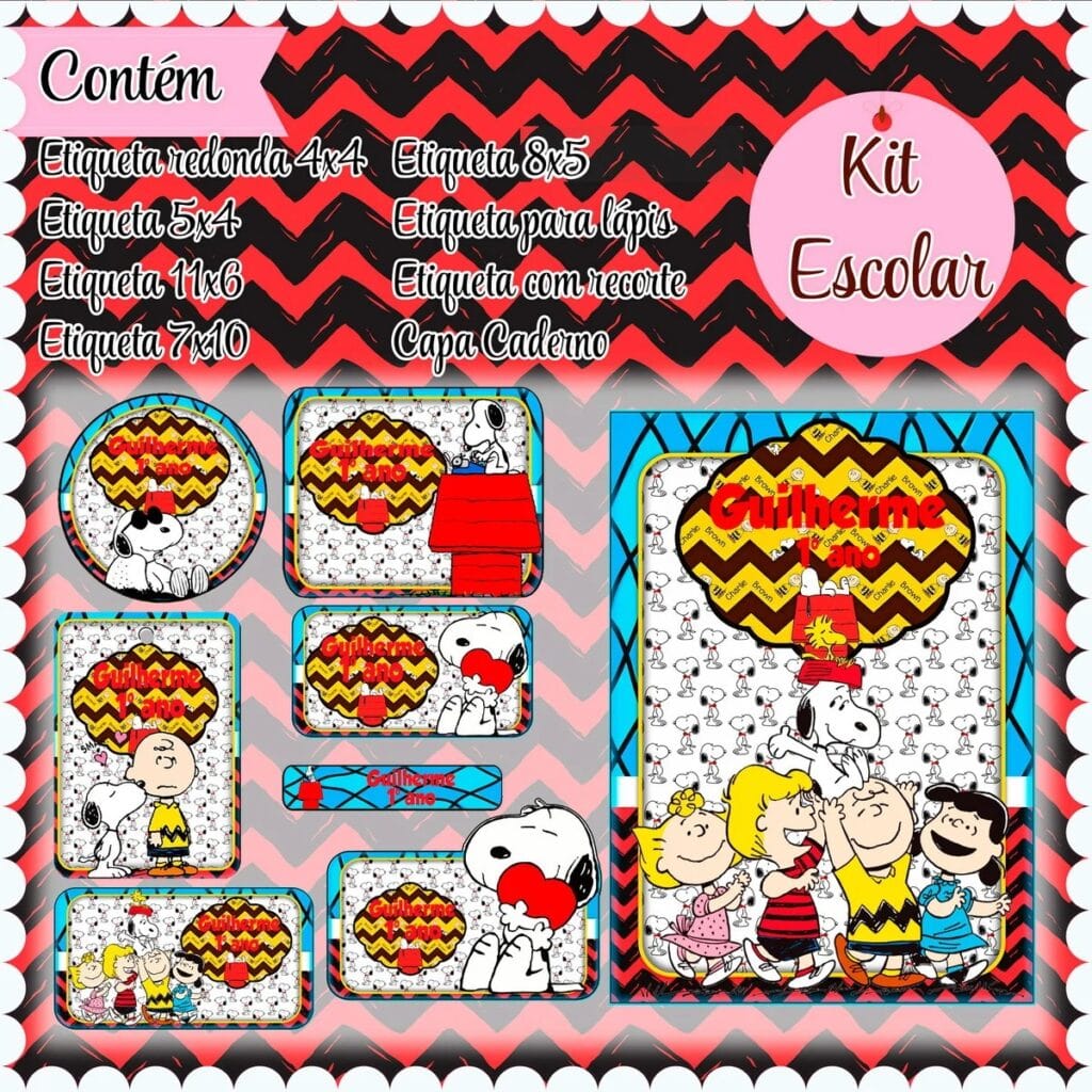 Etiqueta Escolar Snoopy Studio, Png e Pdf - Arquivo Digital